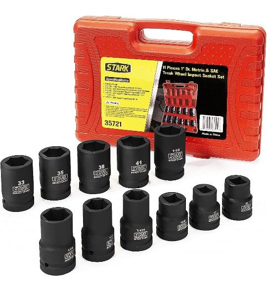 11-piece Premium Impact Socket Set 1"-inch Drive Metric & SAE Truck ...