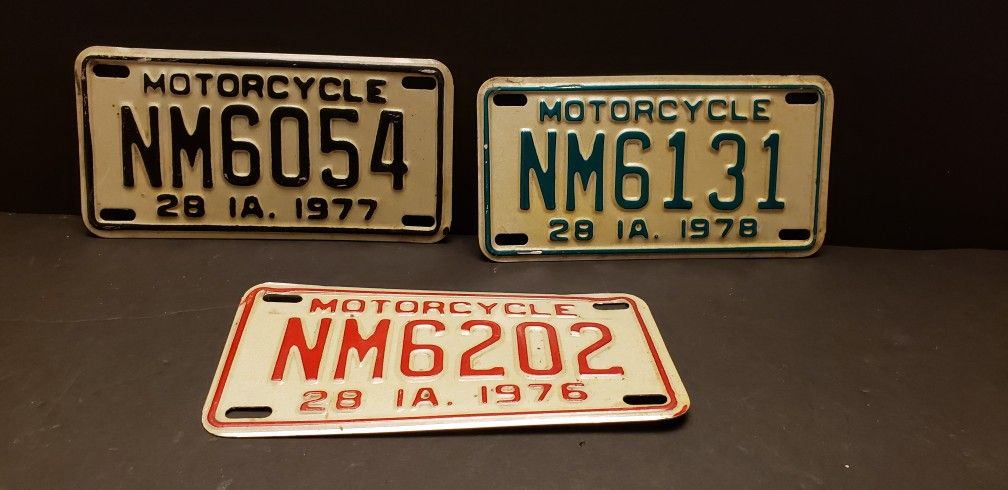 Vintage MOTORCYCLE License Plates - 1976, 1977, 1978 for Sale in Lorain ...