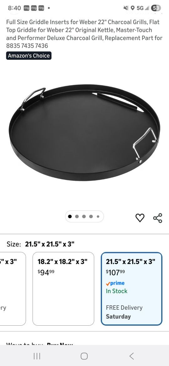 Full Size Griddle Inserts for Weber 22" Charcoal Grills, Flat Top ...