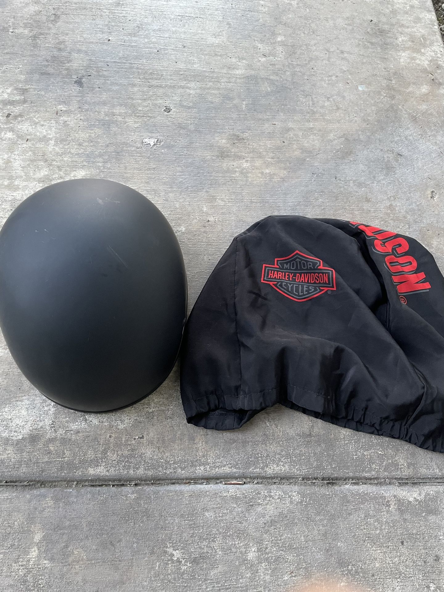 Harley Davidson dot HDJ01 black half helmet with drawing string bag Sz ...
