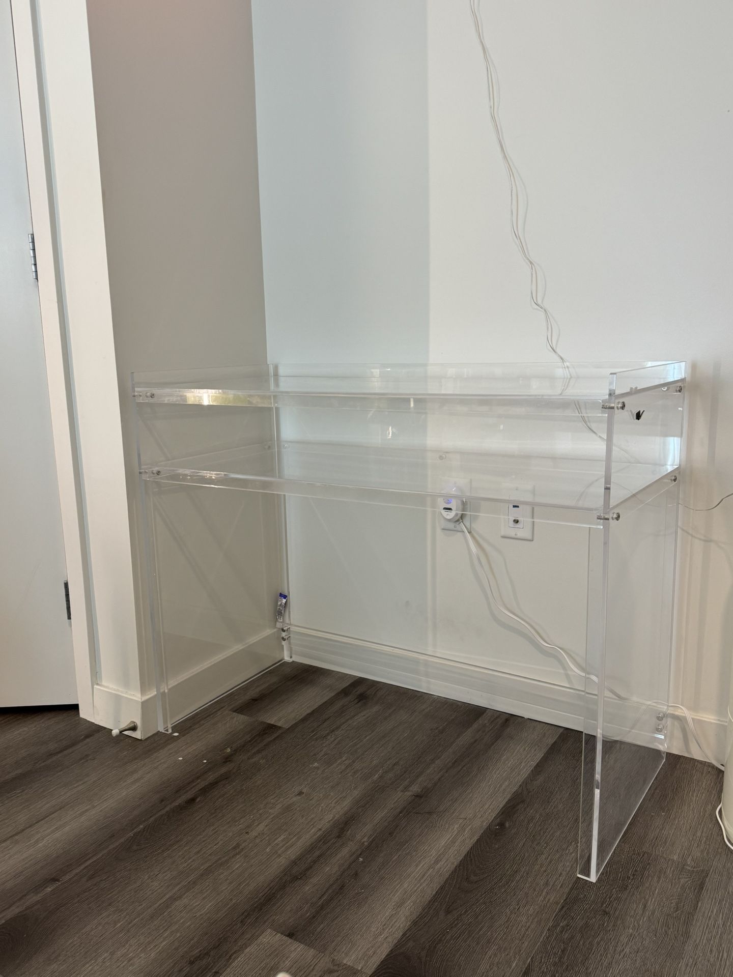 Modern Acrylic Vanity Clear Make Up Desk/ Table with Storage shelves ...