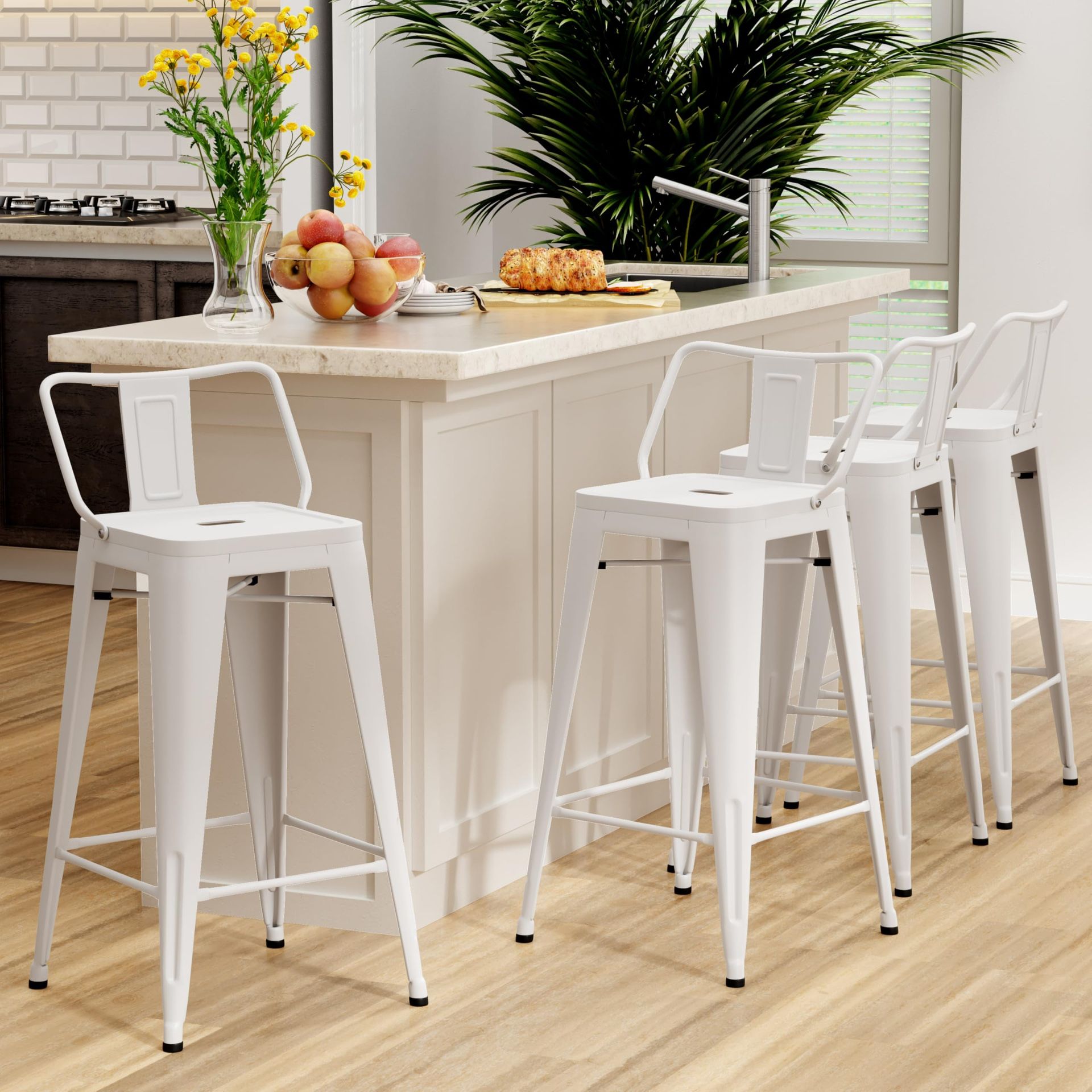 Set of 4 24 inch metal bar stools, modern counter height stools with ...