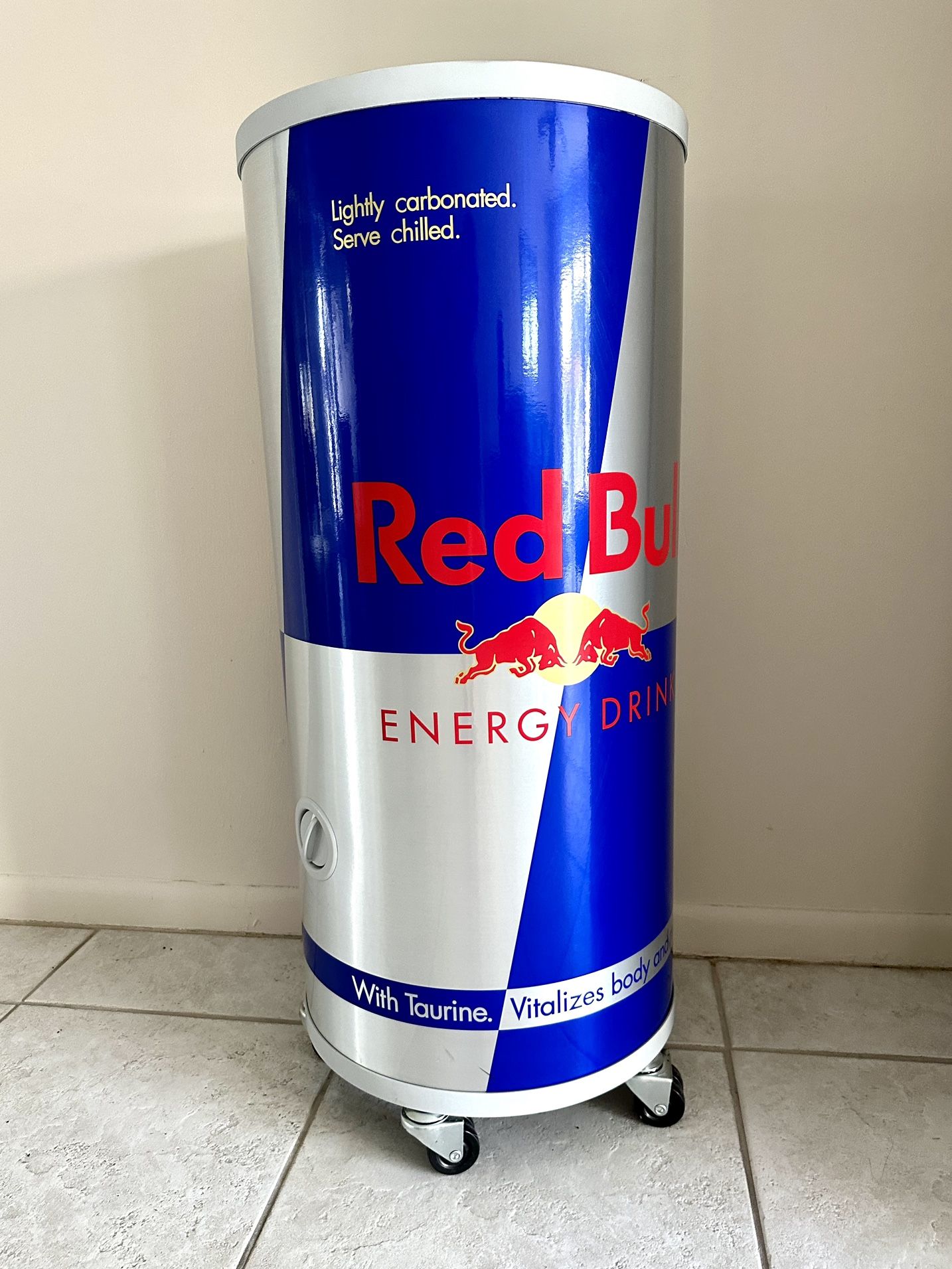 Red Bull Can Cooler on Rolling Wheels for Beverage Promotion and ...