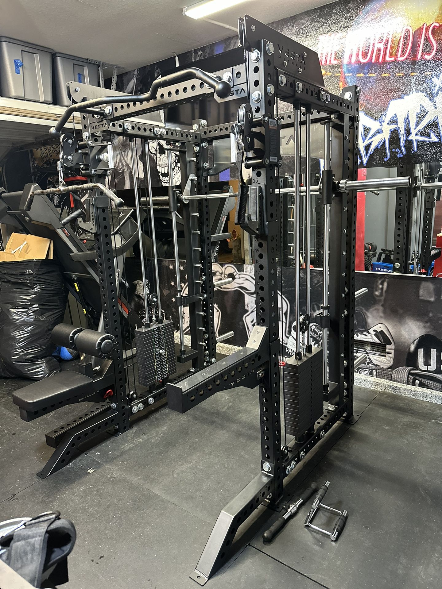 PRO SERIES Ultimate Half Rack Functional Trainer w/Smith Machine Bar ...