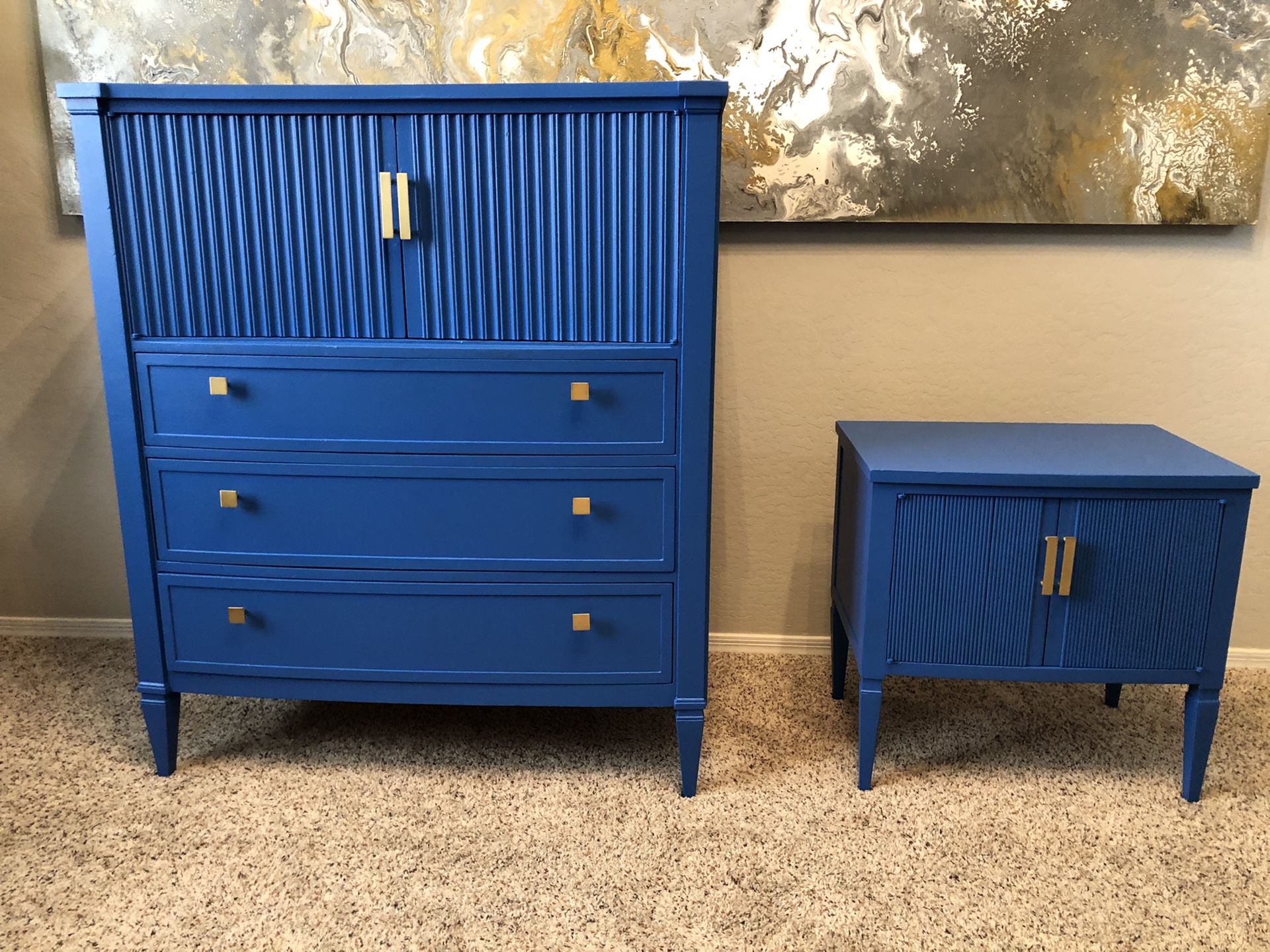 Gorgeous Antique Wood Blue Dresser and Blue Nightstand for Sale in ...