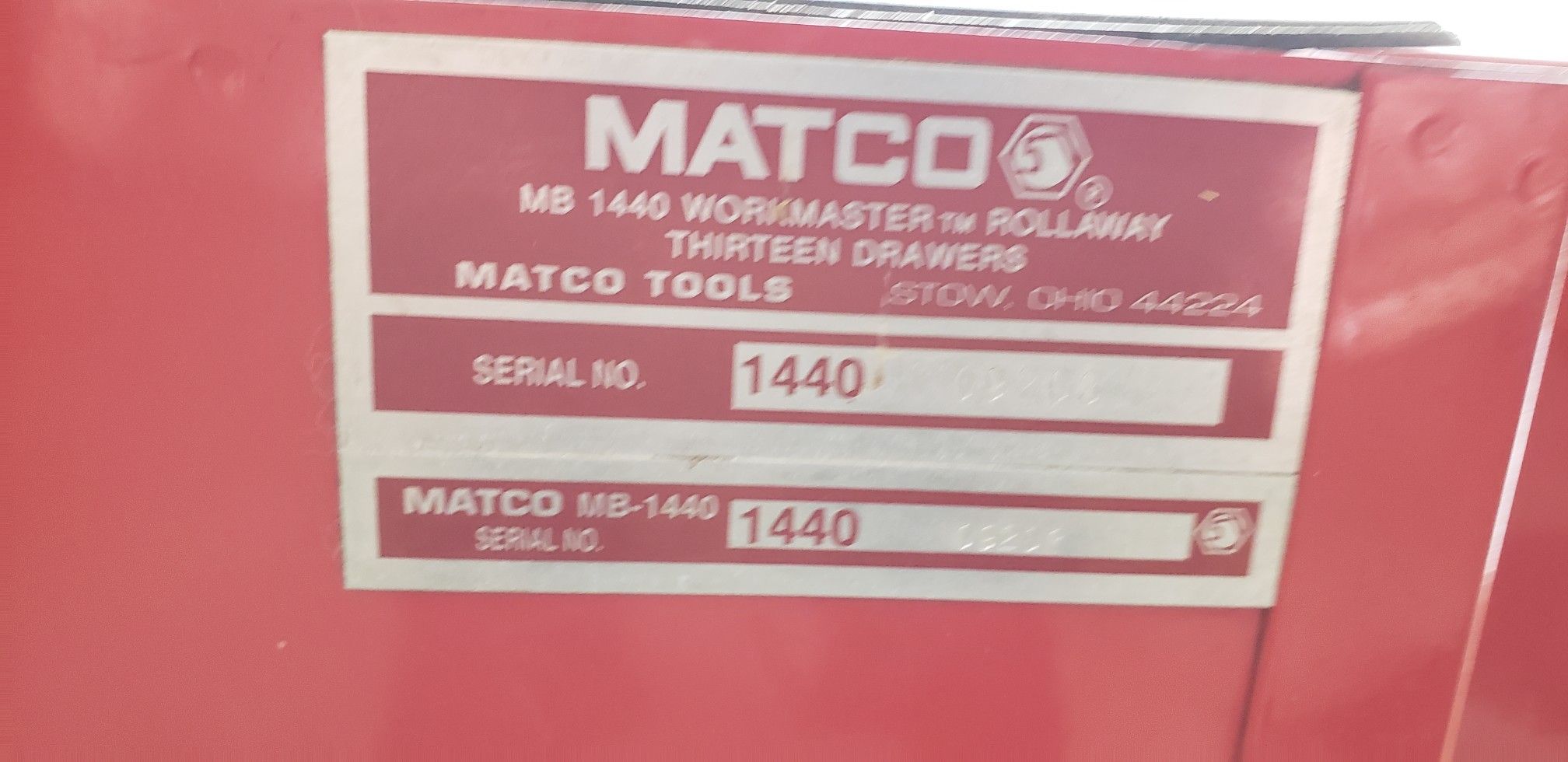 Matco MB 1440 Workmaster 13 Drawer Rollaway Toolbox w MB 302 Side box ...