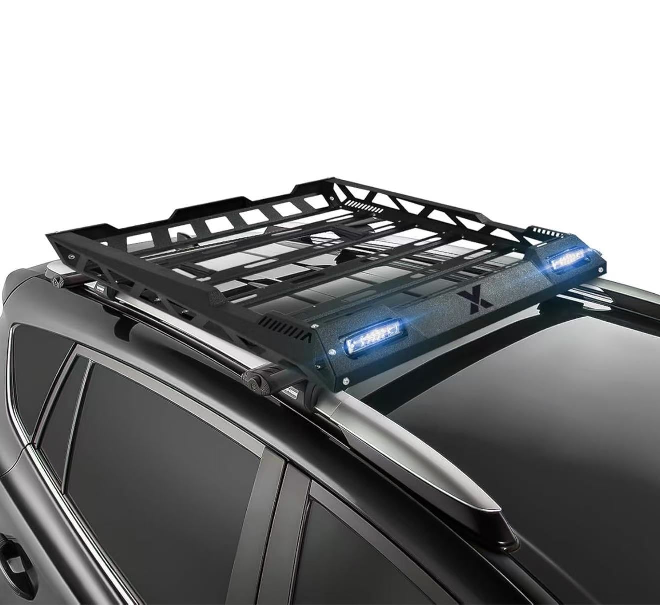 55''x41'' Roof Rack Cargo Basket with 2 Pcs LED Light Bars & Cargo Net ...