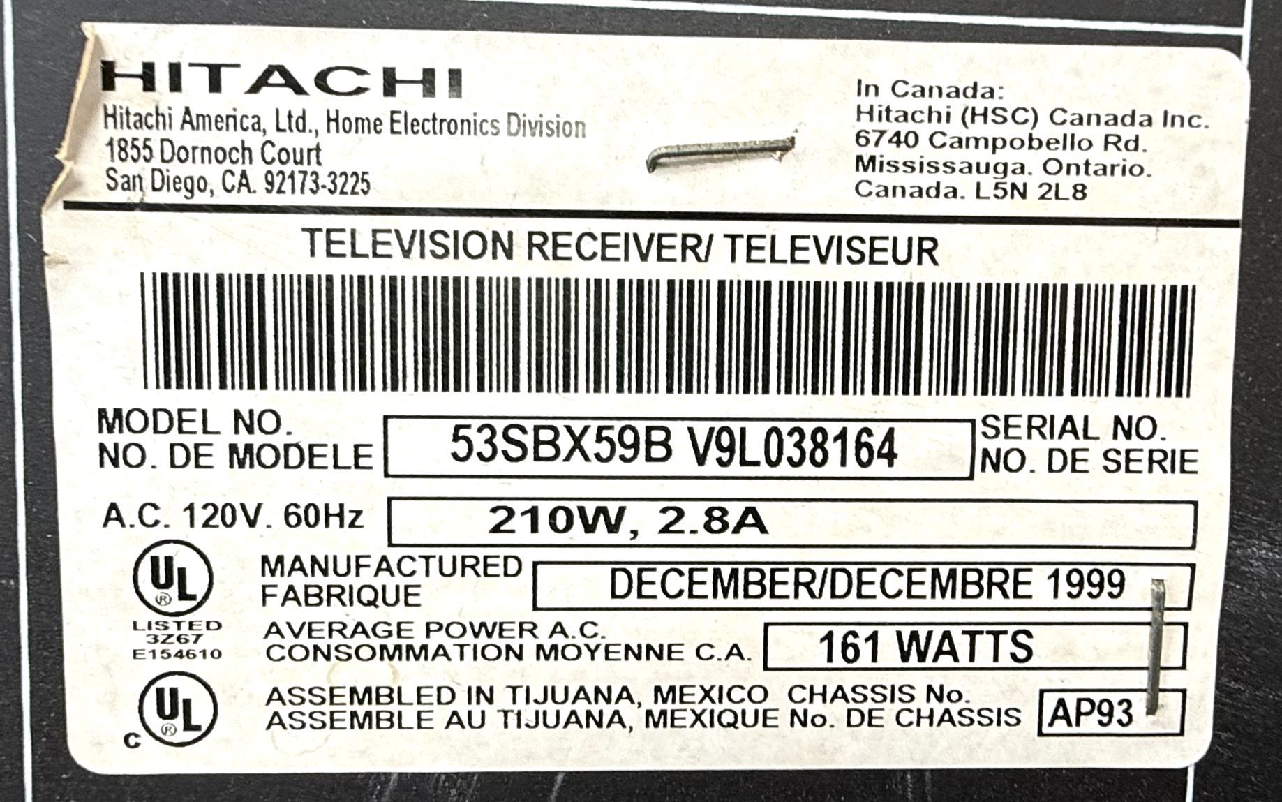 Hitachi Rear Projection Television for Sale in Palm Springs, CA - OfferUp