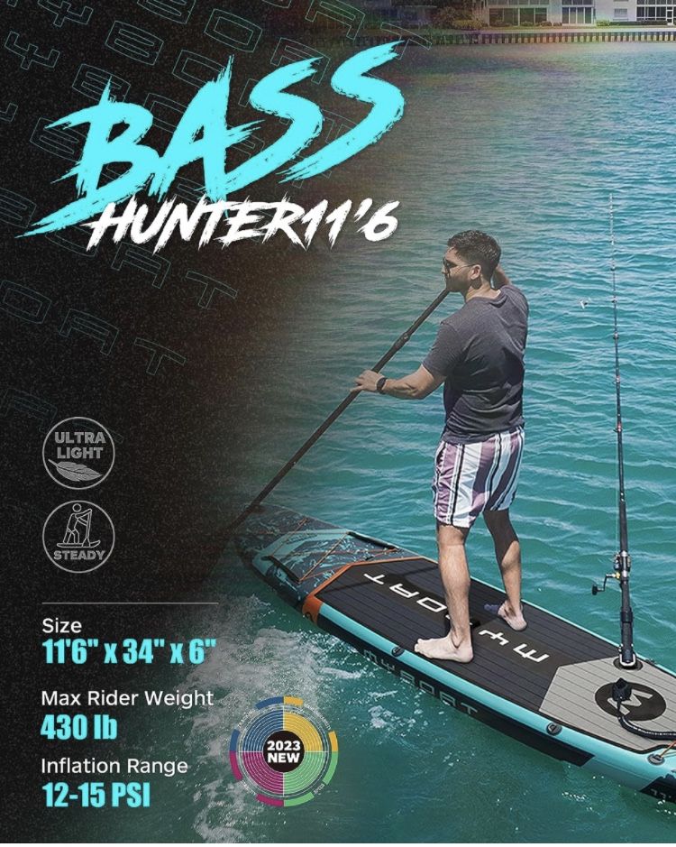 MYBOAT 11'6"×34"×6" Extra Wide Inflatable Paddle Board, Stand Up Paddle Board for Fishing, Sup ...