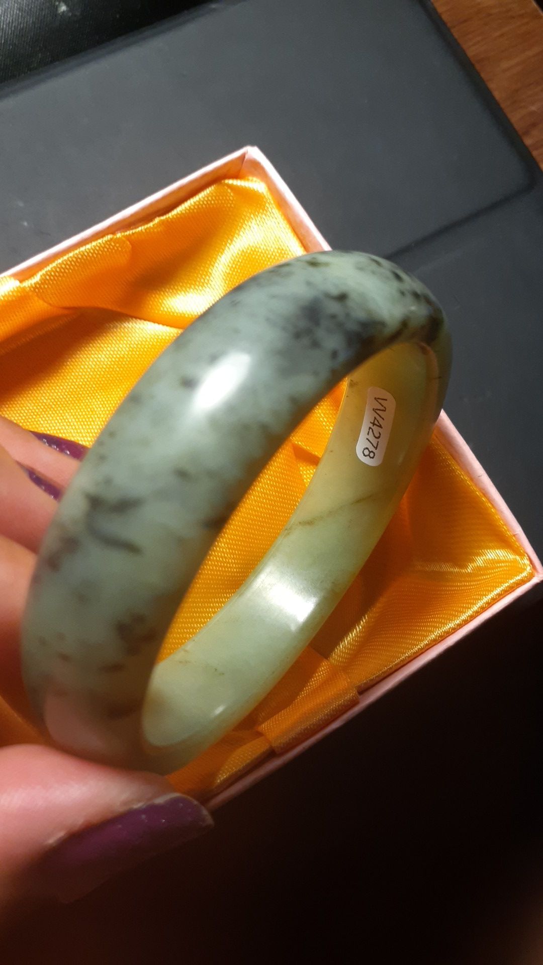 Stunning Ladies Natural Black and Green Jade Bangle Bracelet, 60mm. for ...
