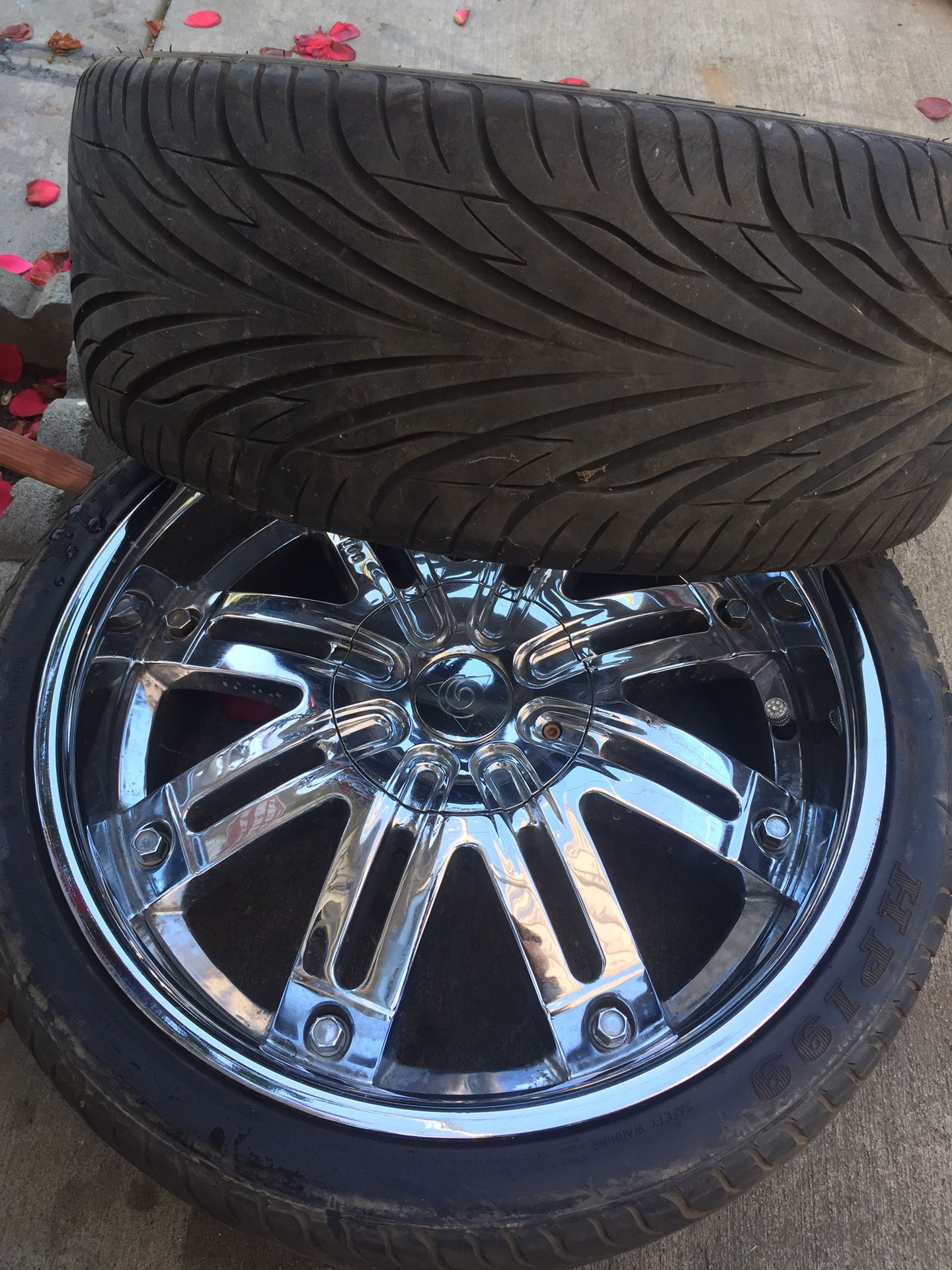 20" Golden deep dish chrome wheels with tires for Sale in Sacramento ...