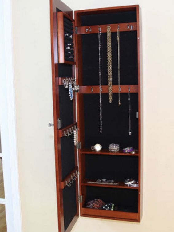 New Lori Greiner Honey Oak Wood Large Wall Mount Mirror And Jewelry Cabinet for Sale in Fallbrook CA OfferUp