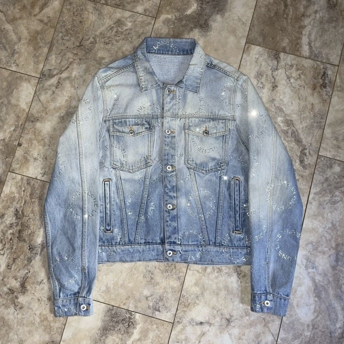 1 of 1 Vlone Rhinestone Bleach Denim Jacket Sample Size Large for Sale ...