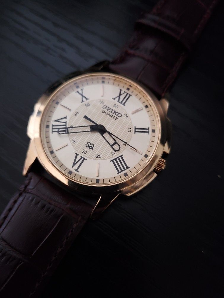 NEW RARE Seiko Men's Leather Wrist Watch Roman Dial New Battery ...