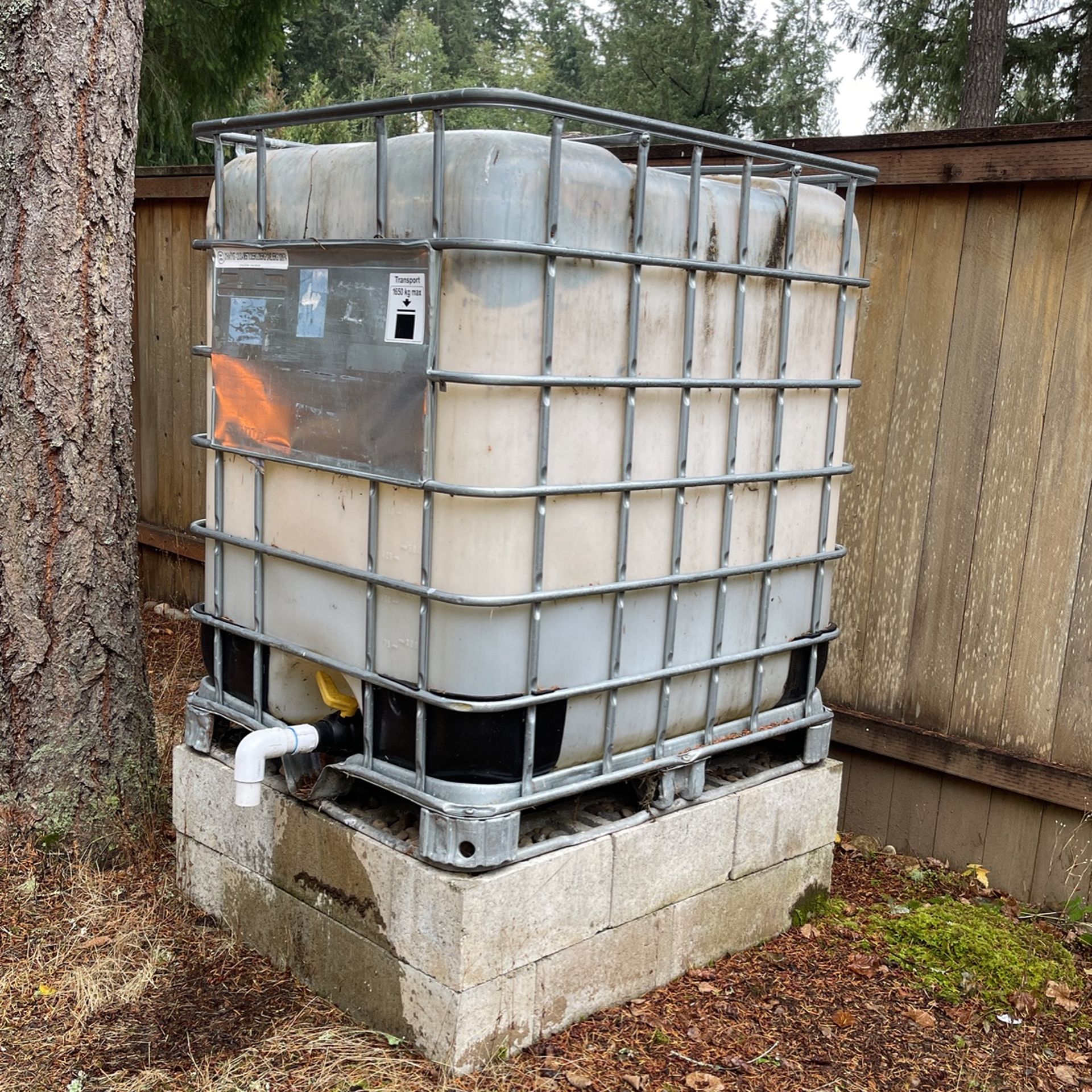 PRICE REDUCED… Rain Barrel With Support Cage & Block Stand for Sale in ...