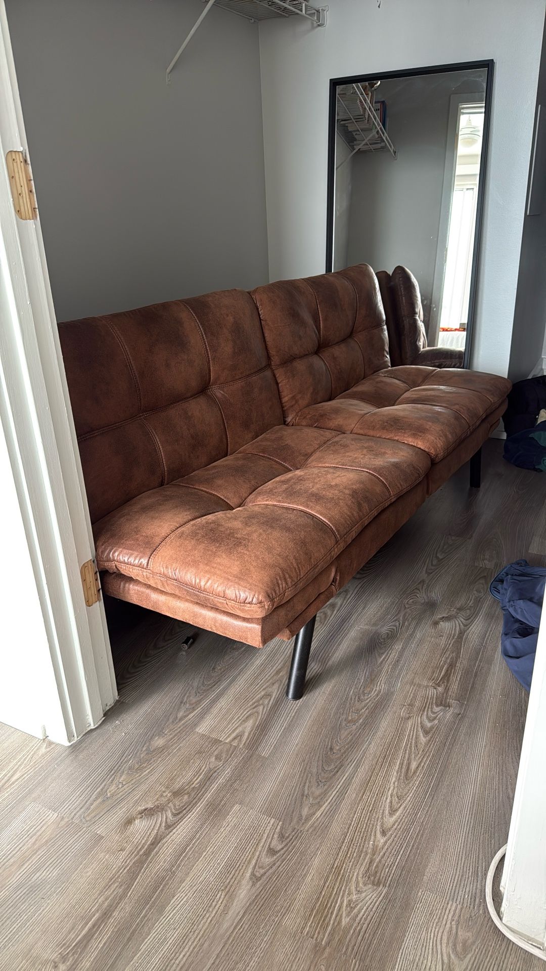 MCM Faux Leather Futon Couch for Sale in Austin, TX - OfferUp