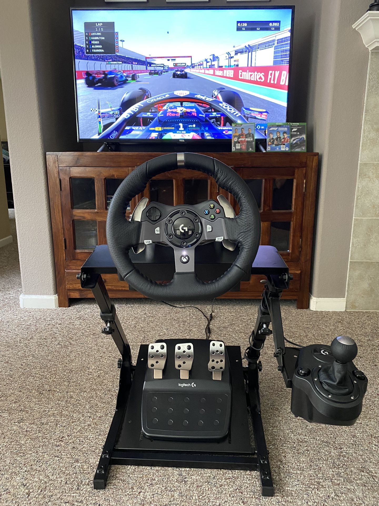 Logitech G920 Racing Wheel with Pedals, Gear Shifter, Racing Frame and ...