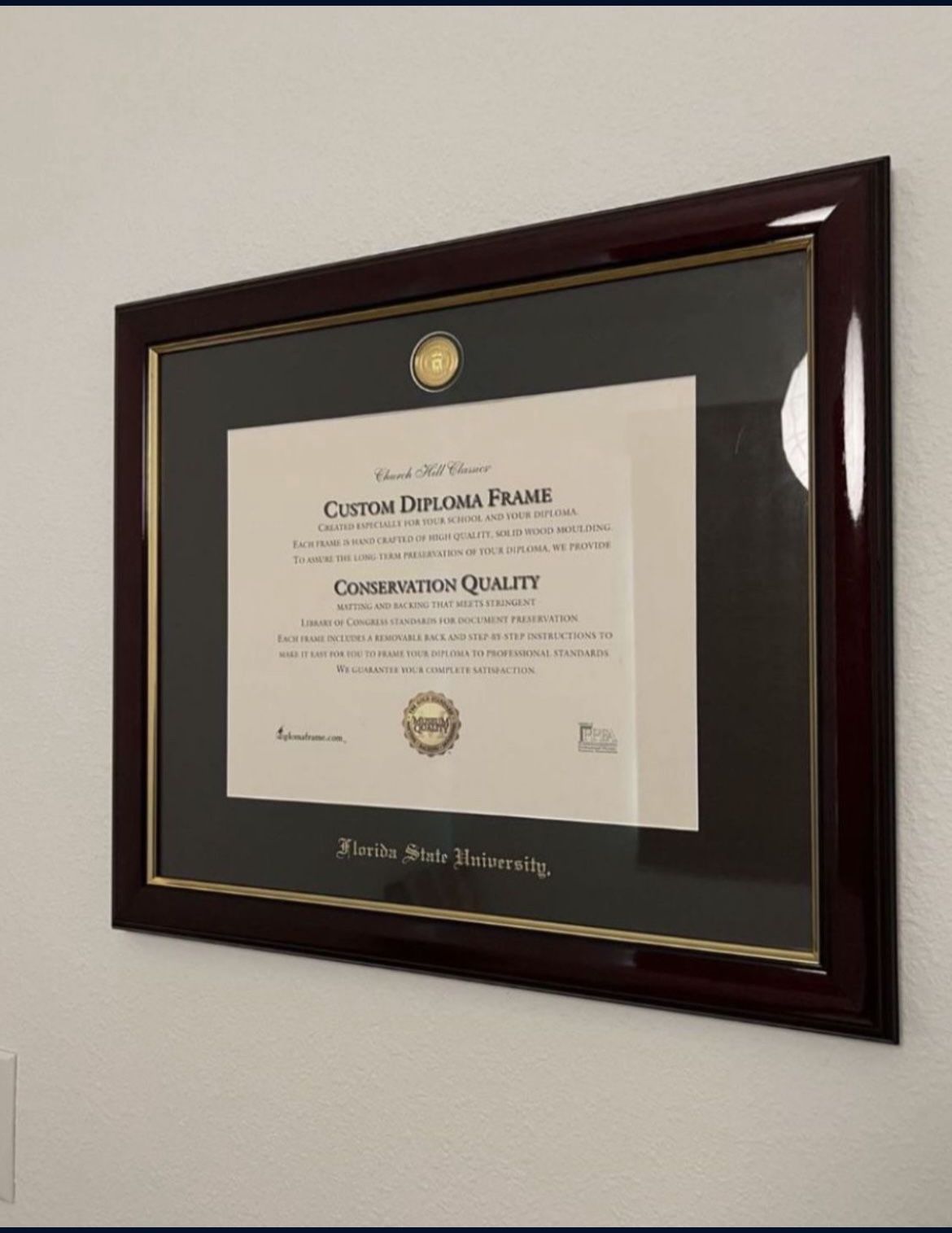 Florida State University Diploma Frame w Gold Seal | New for Sale in ...