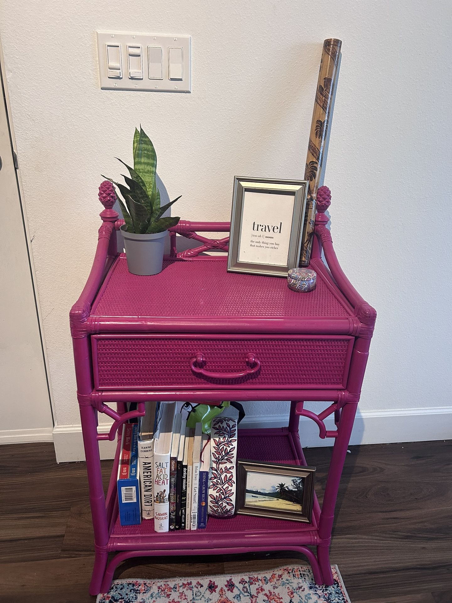Pink Rattan Side Table Or Night Stand for Sale in Fort Myers, FL - OfferUp