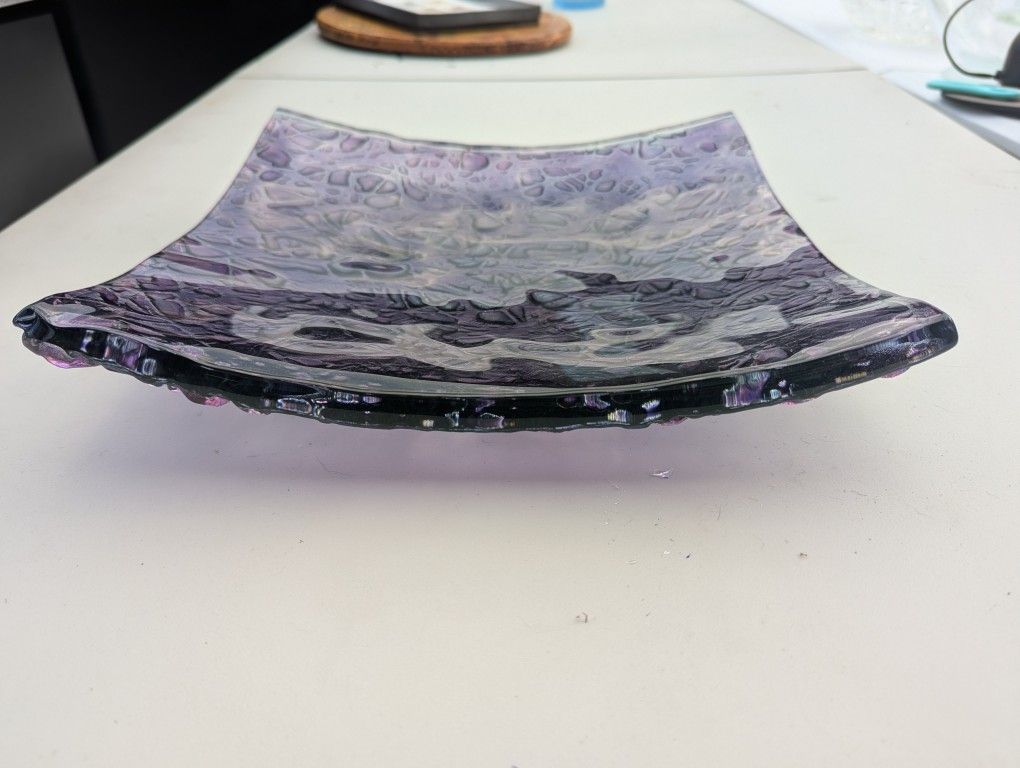 Unique Purple & Iridescent Textured Fused Glass Dish/Bowl for Sale in ...