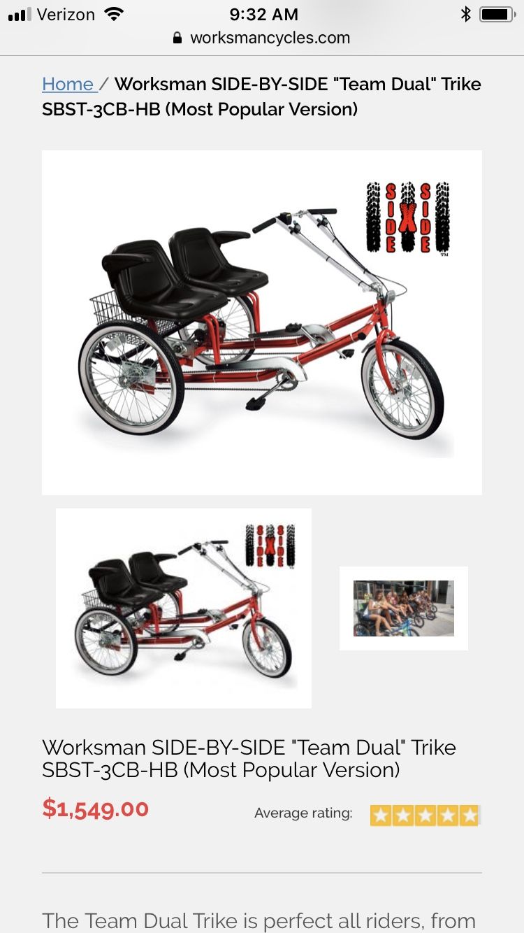 Brand New Worksman Cycles Side-by-side Team Dual Trike For