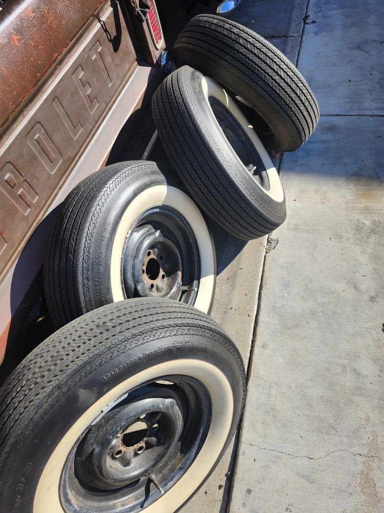 Four 15inch Coker Wide White Wall Tires with Ford 5x4.5 Rims for Sale ...