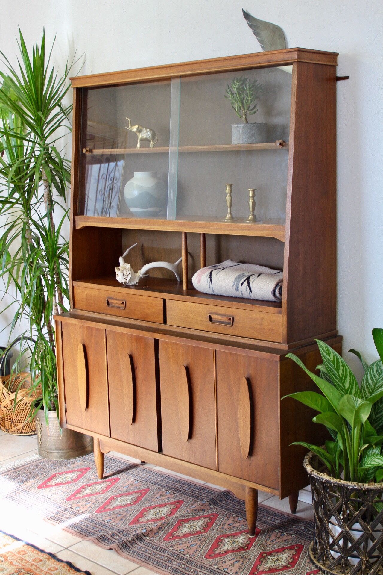 Mid Century Hutch by Garrison Furniture Cabinet Dresser Vintage Wicker ...