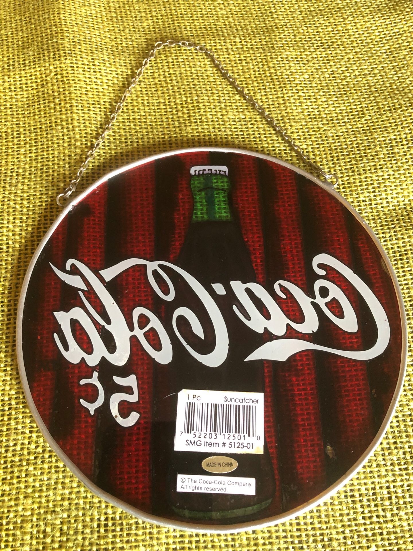 VINTAGE COCA COLA RED STAINED GLASS HANGING WINDOW SIGN SUN CATCHER 5 ...