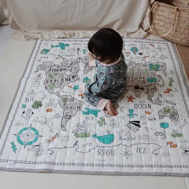 Baby Crawling Mat World Map Pattern Game Blanket Floor Playmat Animal ...
