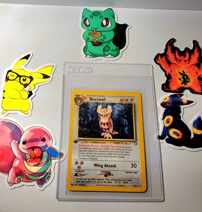 1st Edition Noctowl Neo Genesis Pokemon TCG + 5 Cool Pokémon Stickers ...