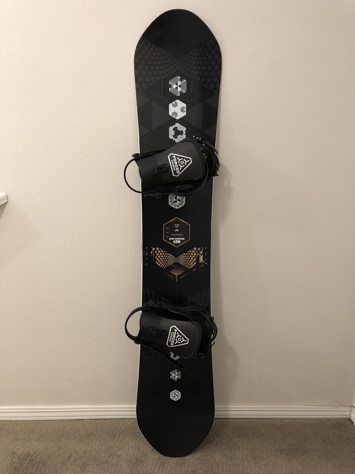 Rome Mod Rocker Snowboard + Union Ultra Forged Carbon Bindings for Sale ...