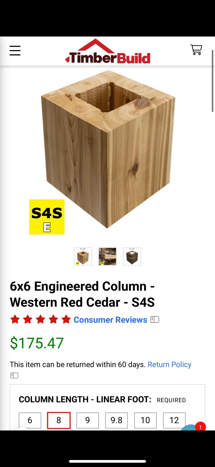 Single 6x6 Cedar Column Post; 89” Long; Wood. Lumber; Fence; Pergola ...