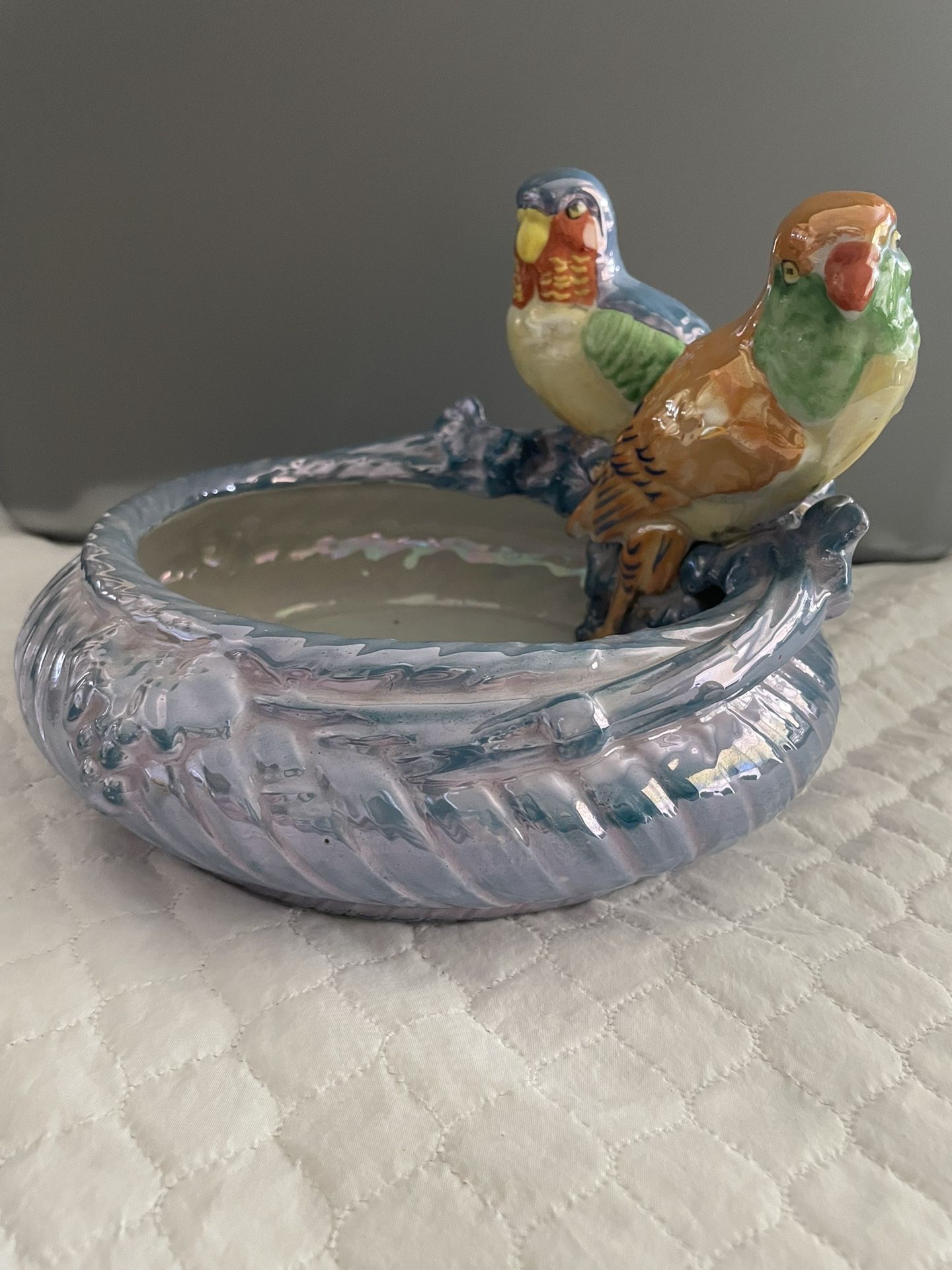 Rare vtg Japan polychrome/Lustreware bungee bird parakeet planter ...