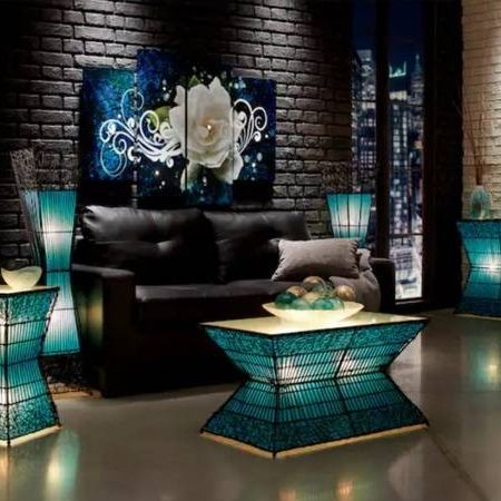 Complete Set of Zain Lighted Rattan BLUE Floor Lamps Tables. 4 pieces total. for Sale in Halethorpe MD OfferUp