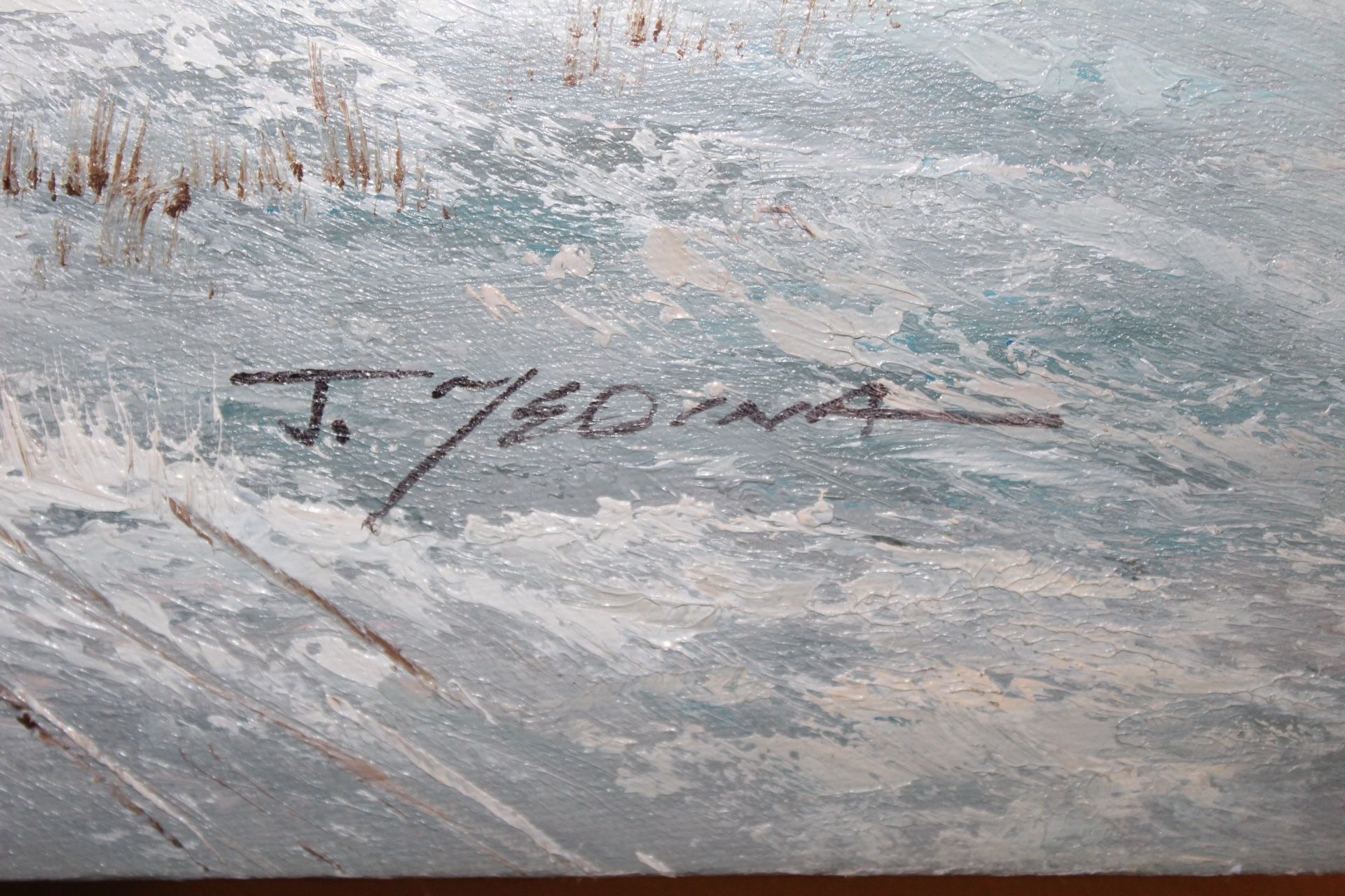 Vintage J. Medina Signed Winter Landscape Original Oil Painting Size ...