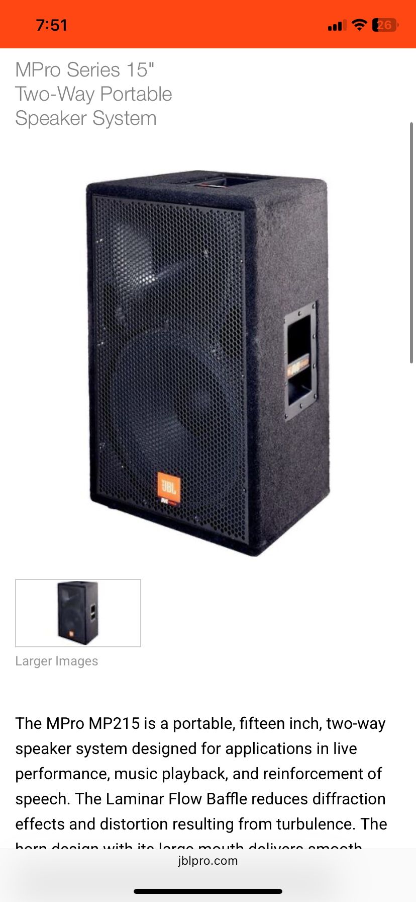 JBL MPro MP215 15" 2-Way Cabinet Pair for Sale in Los Angeles, CA - OfferUp