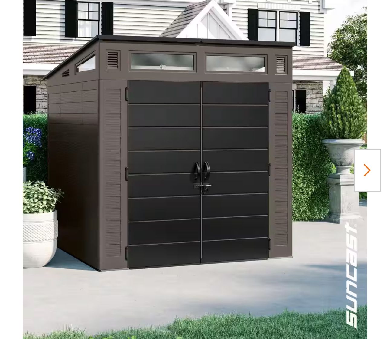 Suncast Modernist 7 ft. W x 7 ft. D Plastic Resin Storage Shed with ...