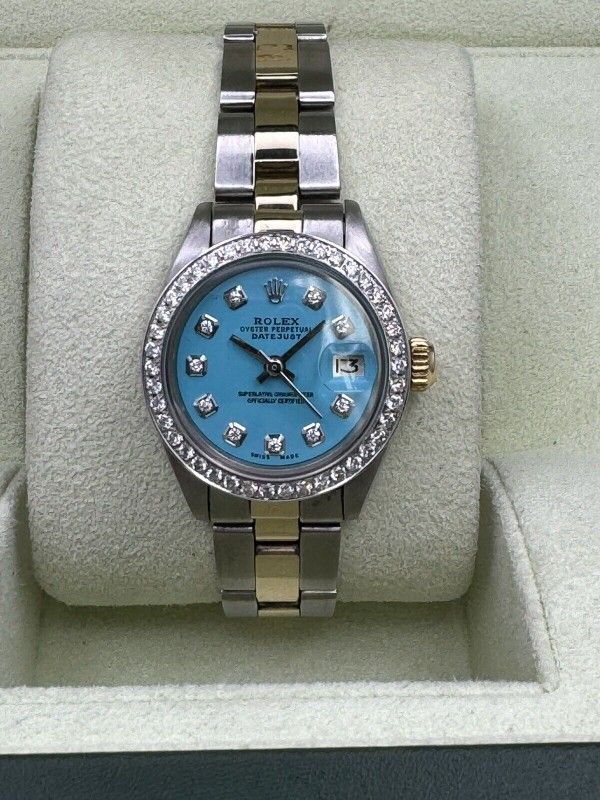 1982 Rolex 26mm Datejust 2 Tone Oyster 6917 Teal Diamond Dial & Bezel ...