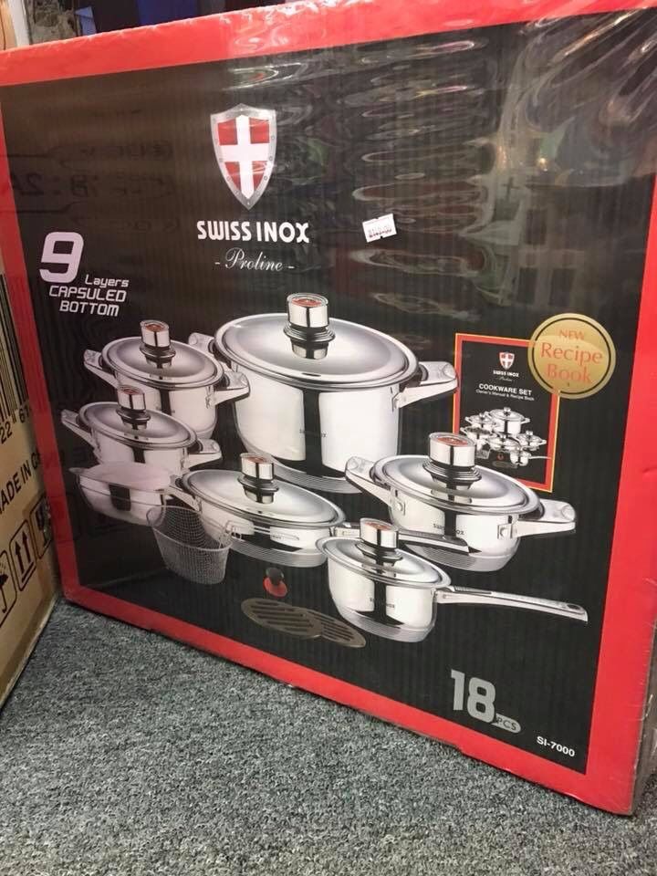 Swiss Inox Si-7000 18-Piece Stainless Steel Cookware Set, Includes ...