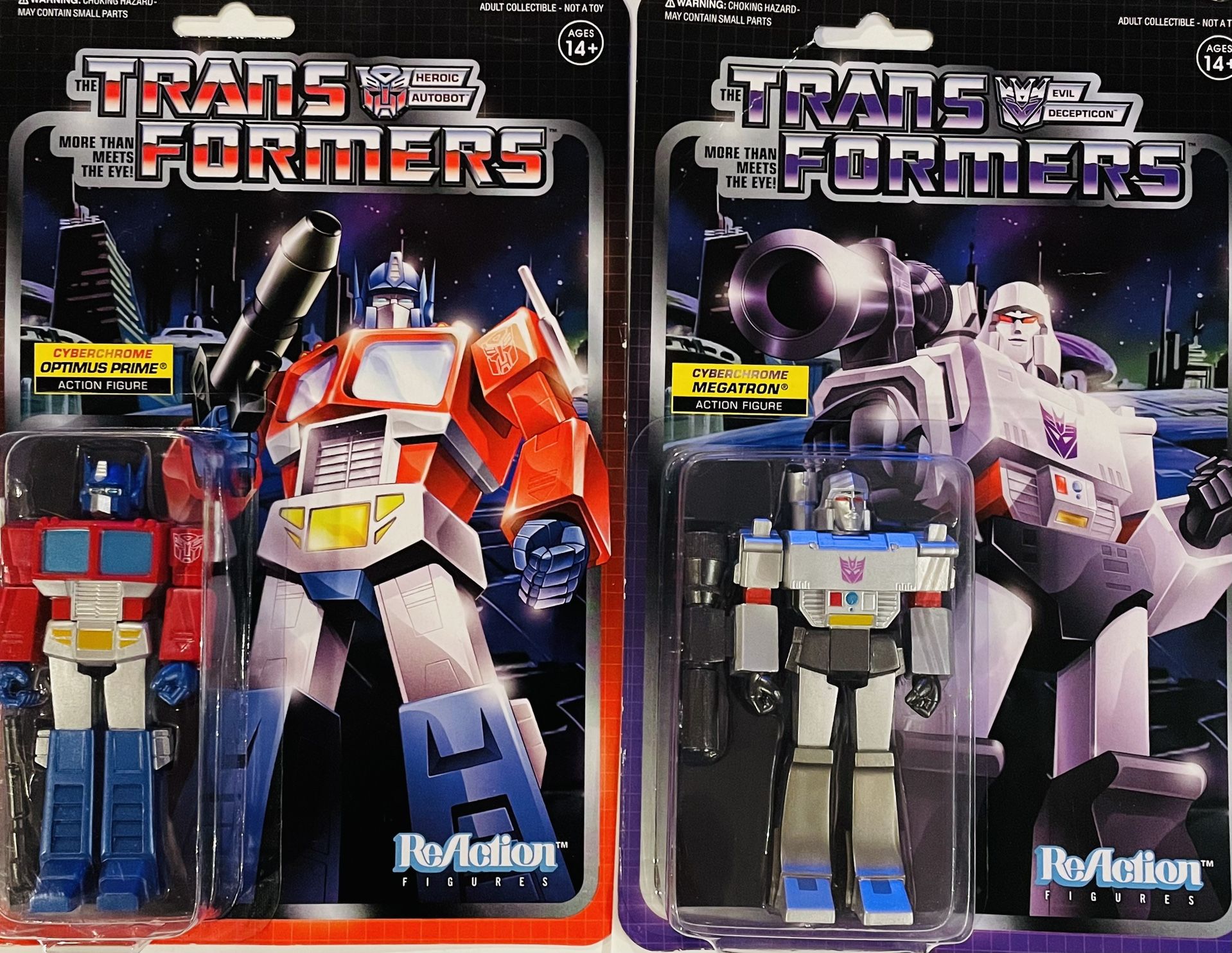 TRANSFORMERS G1 Optimus Prime & Megatron Cyberchrome ReAction Figures ...