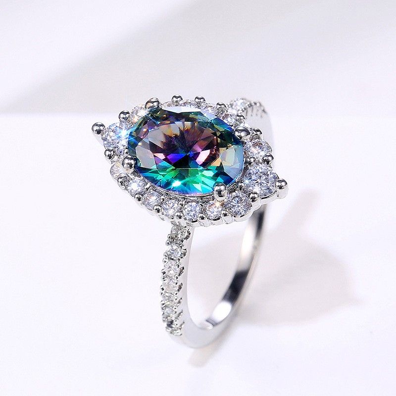 "Noble Vintage Pure Colorful Zircon Silver Elegant Rings for Women ...