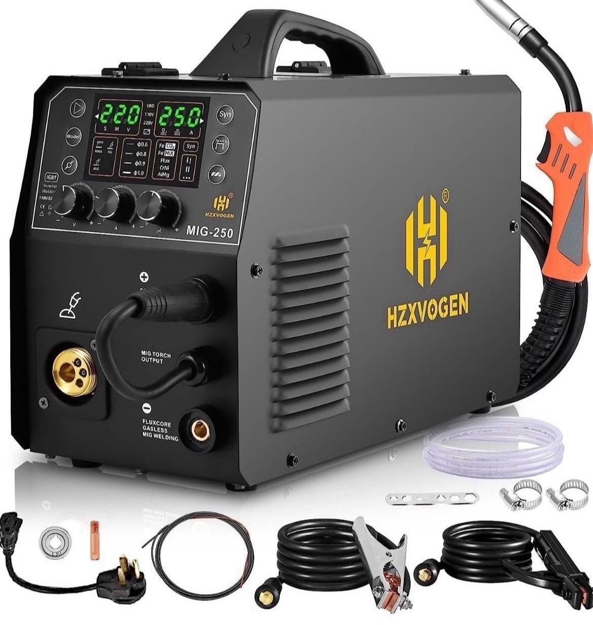 HZXVOGEN Aluminum Welder, 200A MIG Welder 110V/220V, 5 IN 1 Gas/Flux ...