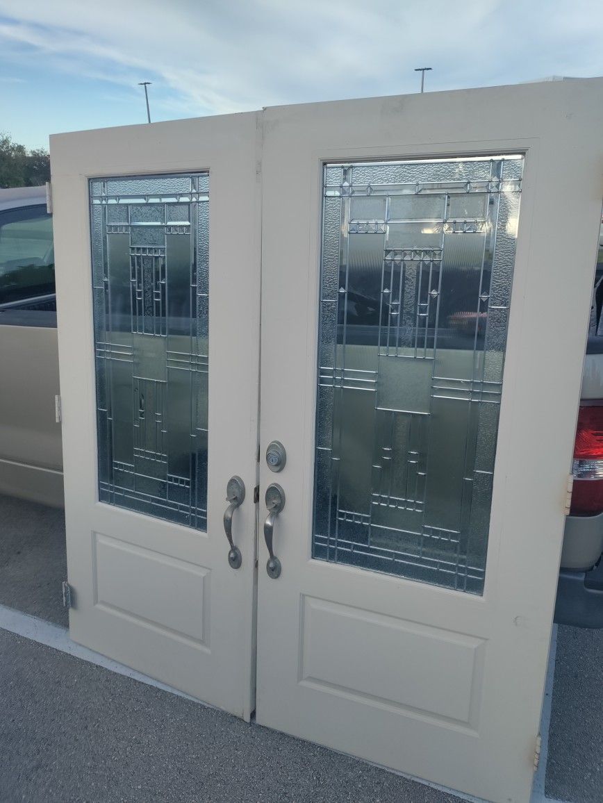 Exterior Fiberglass Hurricane Impact Double Doors w/Modern Designer ...