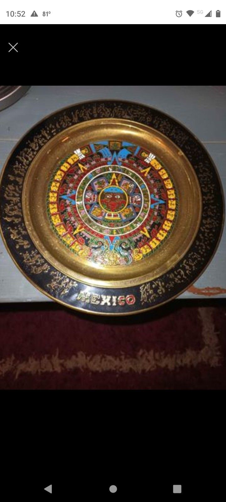 Aztec Sun Stone Calendar Collectible Brass Plate Wall Plaque Native ...