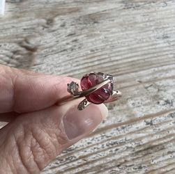 PANDORA 14K ROSE GOLD PLATED OVER SILVER PINK MURANO GLASS CZ LEAF RING 56 7.5 for Sale in Long Beach CA OfferUp