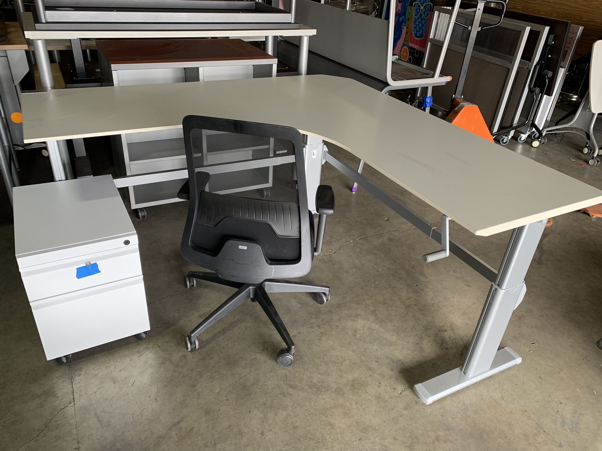 Crank Adjustable Corner Office Desk, With New Task Chair And Mobile ...