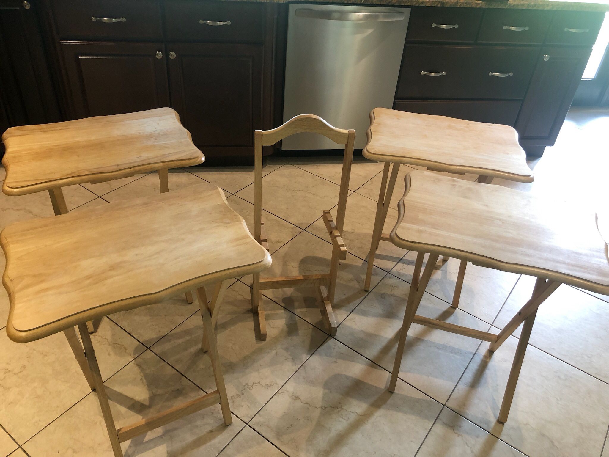 TV Dinner Rectangular Folding Tray Tables with Storage Rack Light Wood ...
