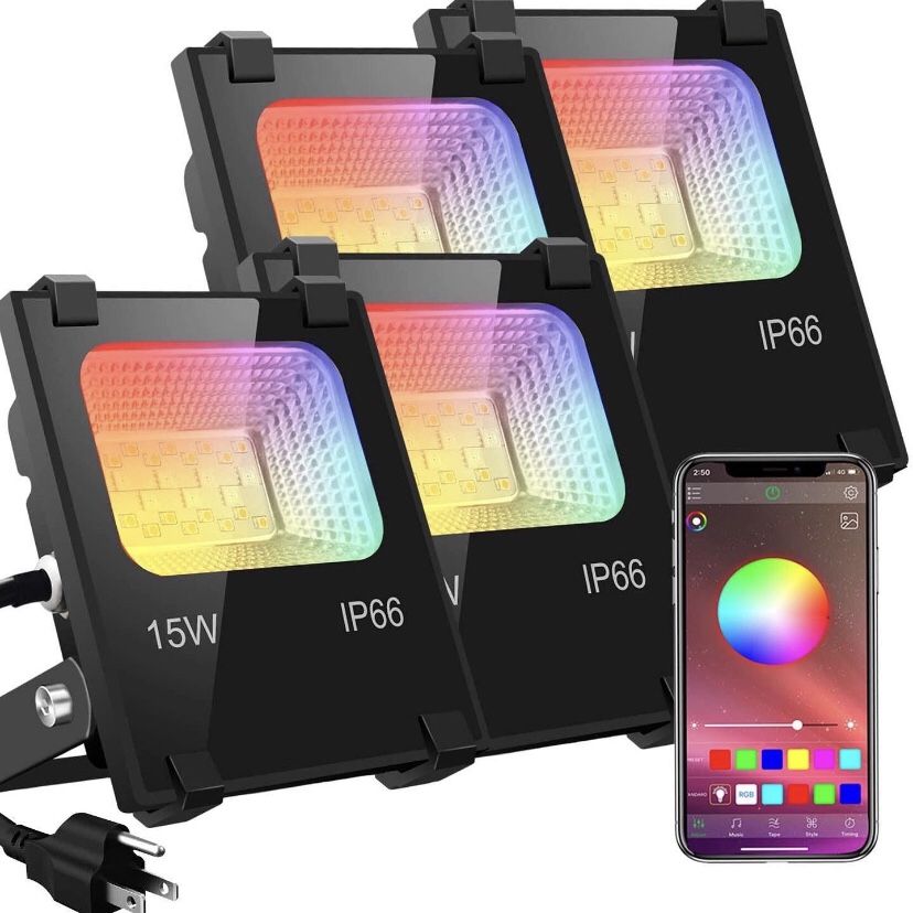 4 PC LED Up lights Bluetooth W App Control - DJ Club Party Flood ...