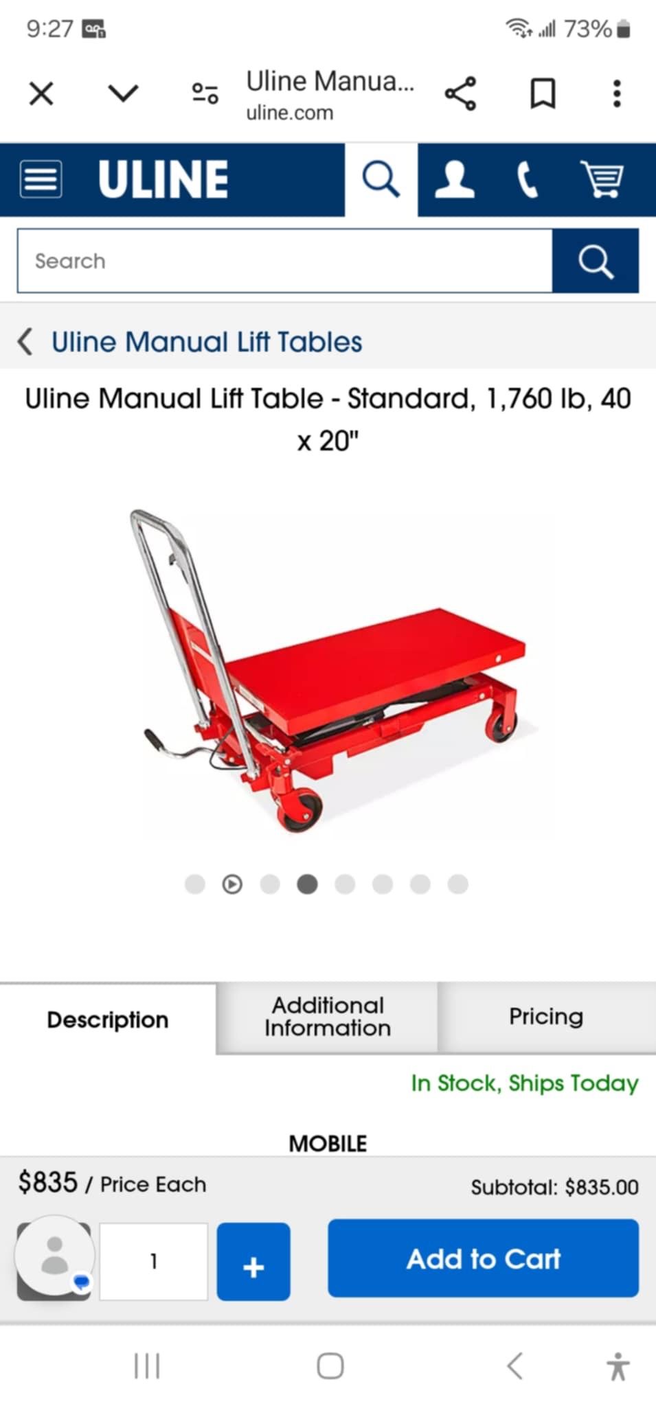 Uline Manual Lift Table for Sale in San Antonio, TX - OfferUp