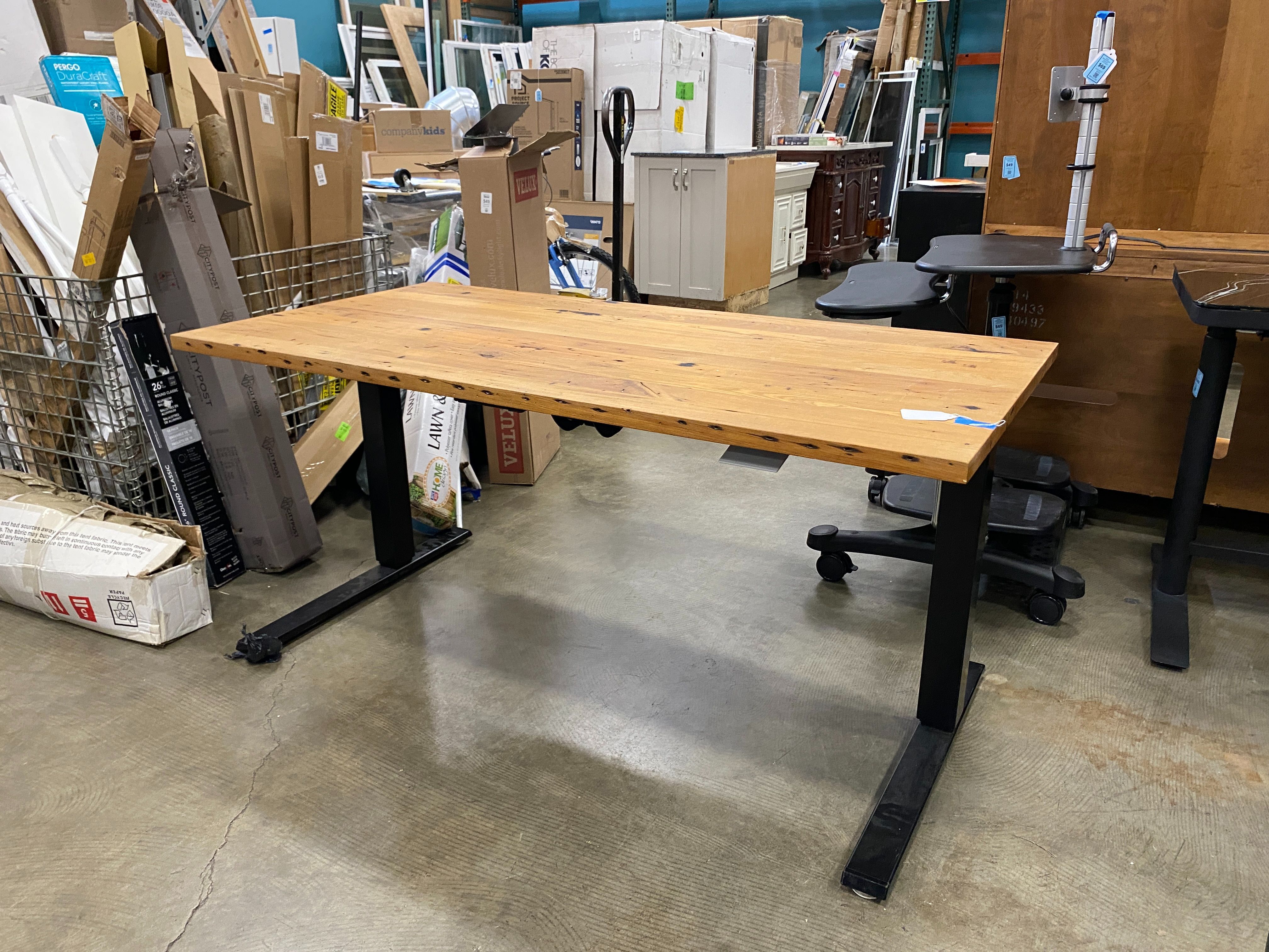 Wood Slab Manual Standing Desk with Hidden Keyboard Platform for Sale ...